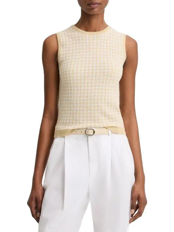 Vince Gingham Check Sleeveless Sweater - Off White/maiz