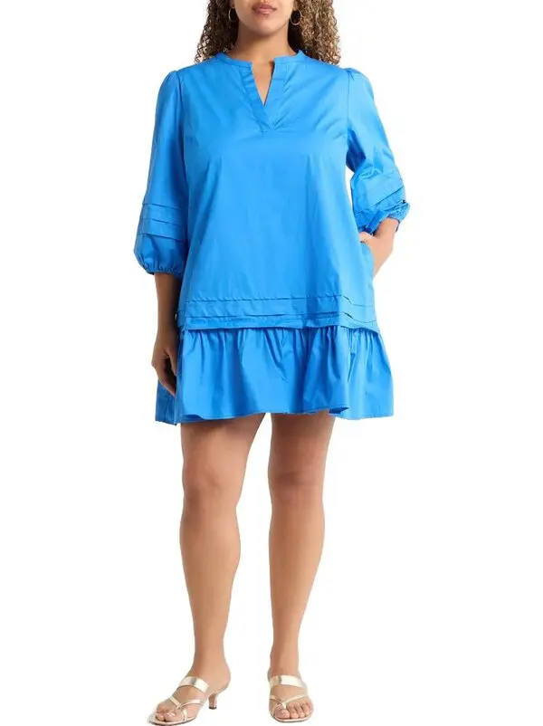 SUGARLIPS Velma Ruffle Cotton Shift Dress - Cobalt