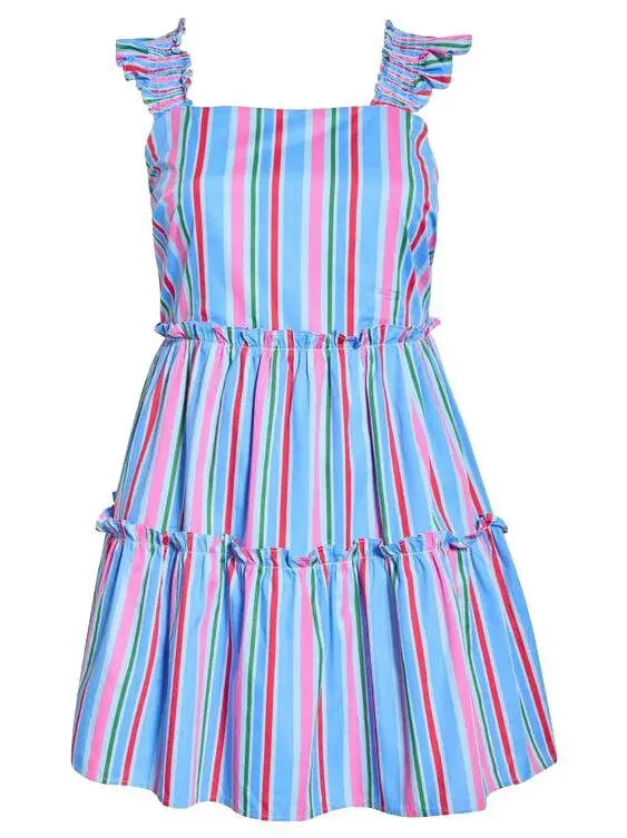 SUGARLIPS Floral Ruffle Tiered Cotton Mini Sundress - Pink-blue-green