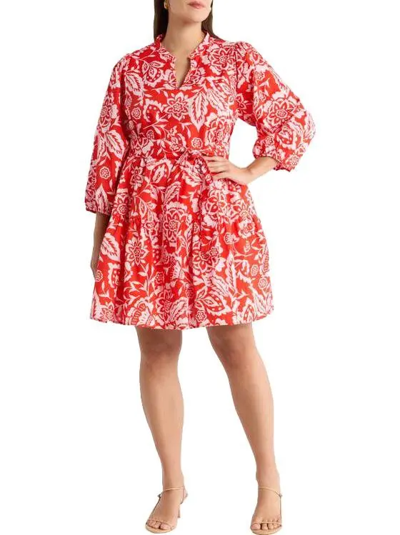 SUGARLIPS Floral Leola Cotton Mini Shift Dress - Red-multi