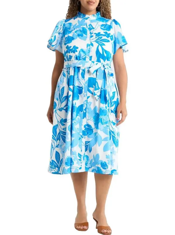 SUGARLIPS Darien Floral Aurelia Cotton Midi Dress - White Blues Combo