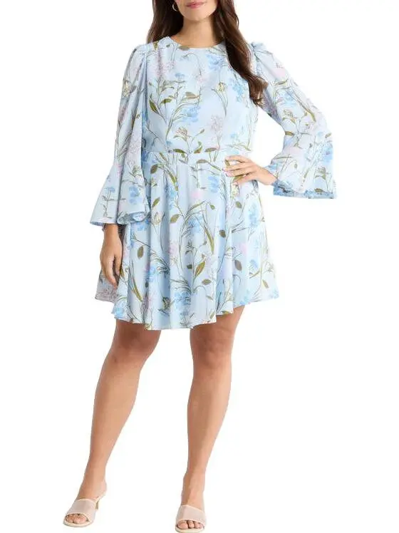 SUGARLIPS Floral Flare Mini Dress - Baby-blue