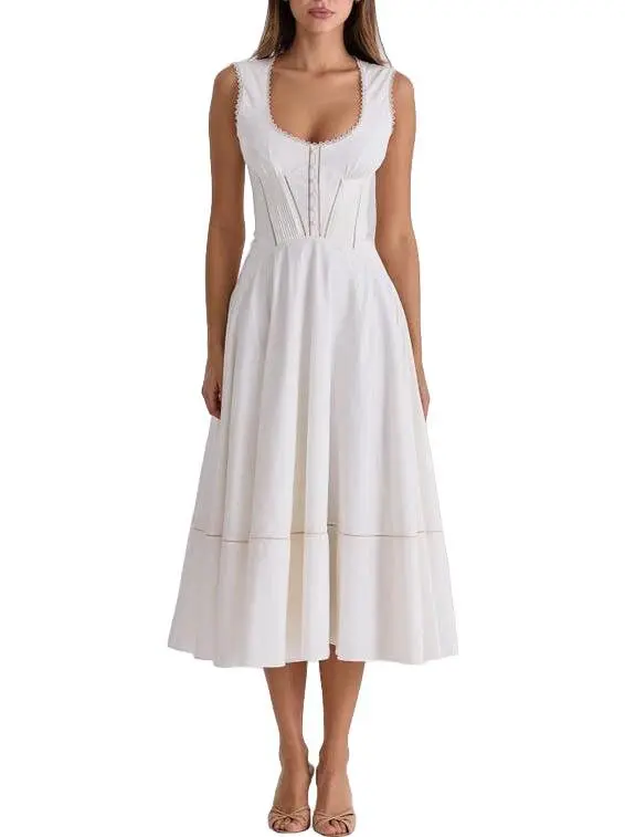 House Of Cb Lace Detail Stretch Cotton Cocktail Dress - White