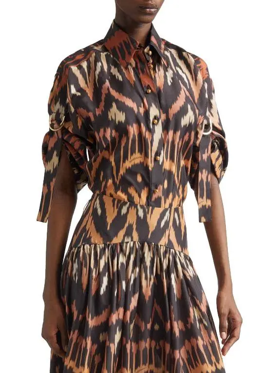 Zimmermann Aster Ikat Print Silk Button-up Shirt - Charcoal Ikat