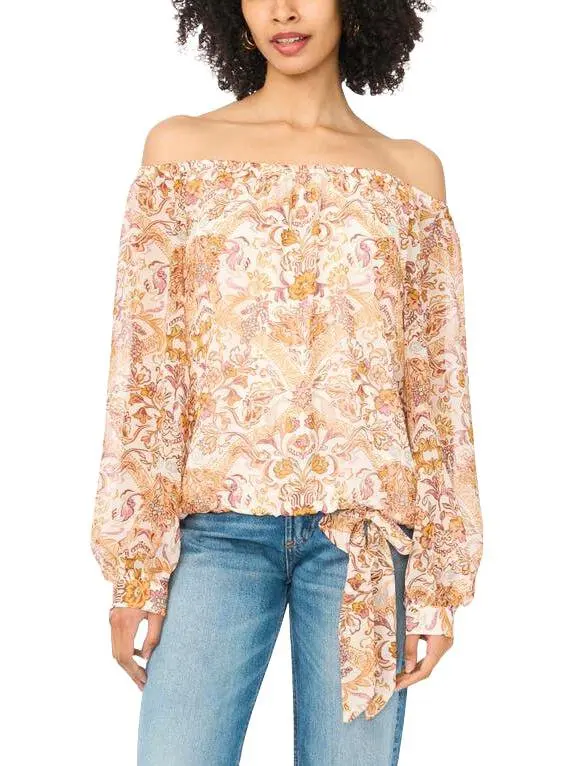 Vince Camuto Off-the-shoulder Tie Hem Blouse - Cozy Peach