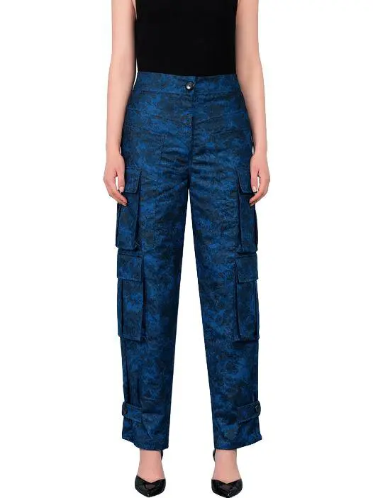 LAURA APARICIO Jacquard Cargo Pants - Blue