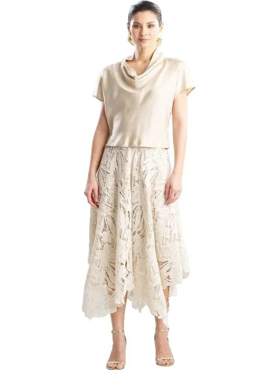 Natori Solid Silk Twill Cap Sleeve Cowl Neck Top - Bone