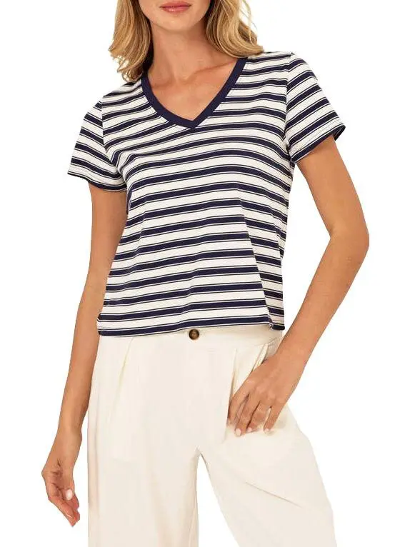 THREADS 4 THOUGHT Maxine Stripe V-neck T-shirt - White/stargazer