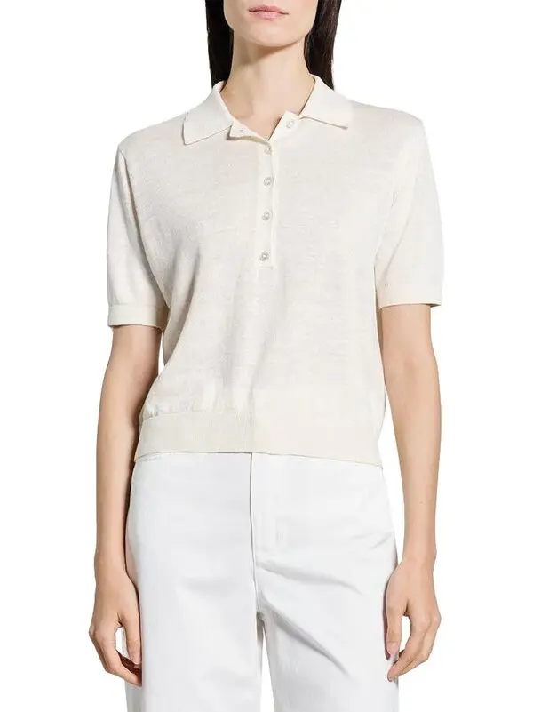 Theory Semisheer Linen Blend Polo - Bone - Q3w