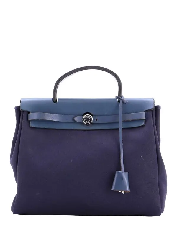 Hermès Herbag Toile And Leather Pm - Bleu Indigo