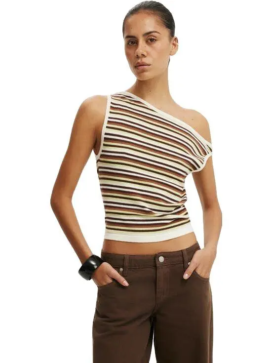 COTTON ON Sleeveless Off Shoulder Knit Top - Pixie Green Stripe
