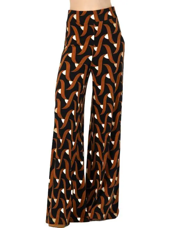 IVONNE Geometric Stretch Wide Pants - Multi-brown