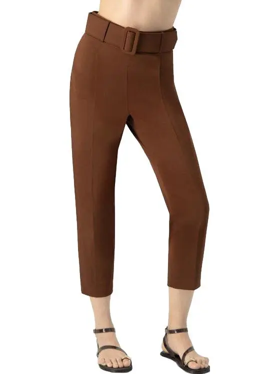 IVONNE Belted Gabardine Straight-leg Pants - Brown
