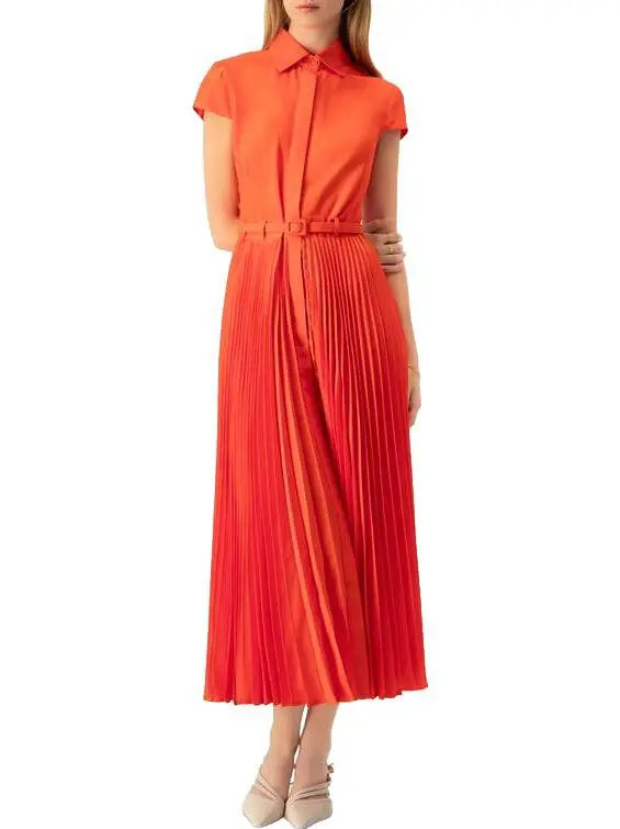 IVONNE Short Sleeve Pleated Maxi Dress - Orange