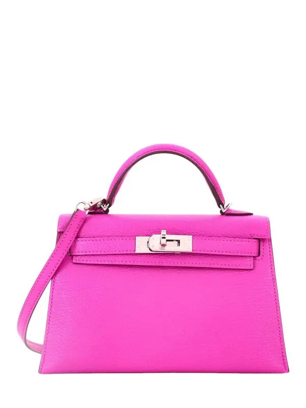 Hermès Kelly Mini Ii Bag Pink Chevre Mysore With Palladium Hardware 20 - Rose Pourpre
