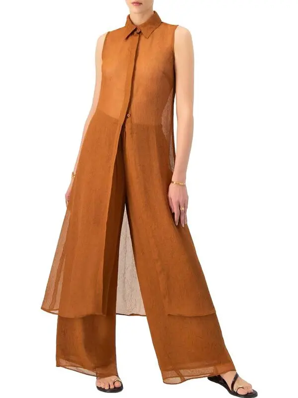 IVONNE Sleeveless Collared Tunic - Brown