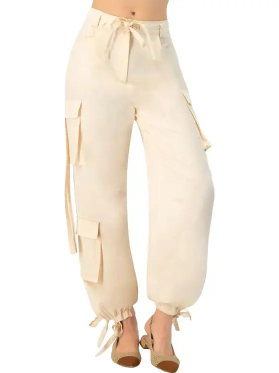 IVONNE Solid Cargo Pants With Straps - Sand