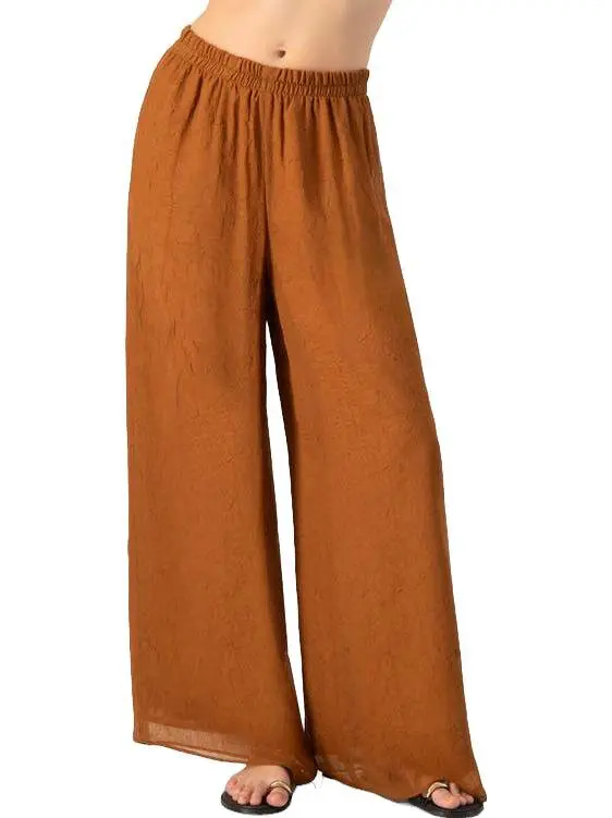 IVONNE Airy Wide-leg Elastic Waist Pants - Brown