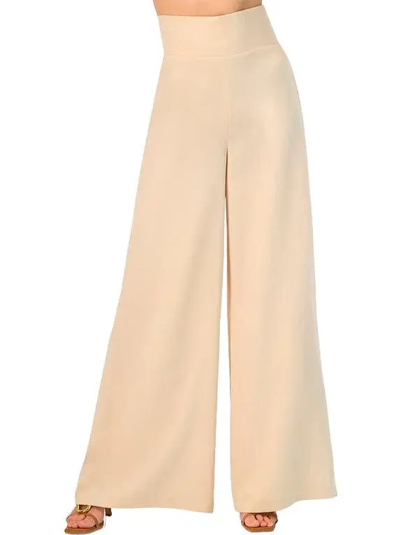 IVONNE Wide-leg Super Soft Pants With Broad Waistband - Sand