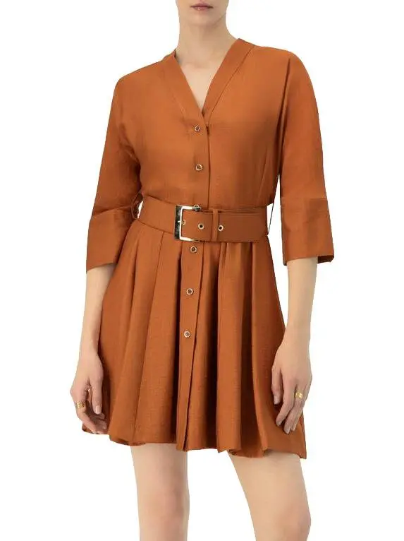 IVONNE Dolman Sleeve A-line Dress With Belt - Brown