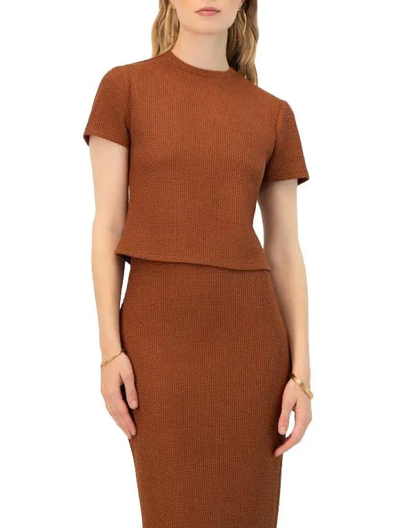 IVONNE Textured Knit Short Sleeve Top - Brown