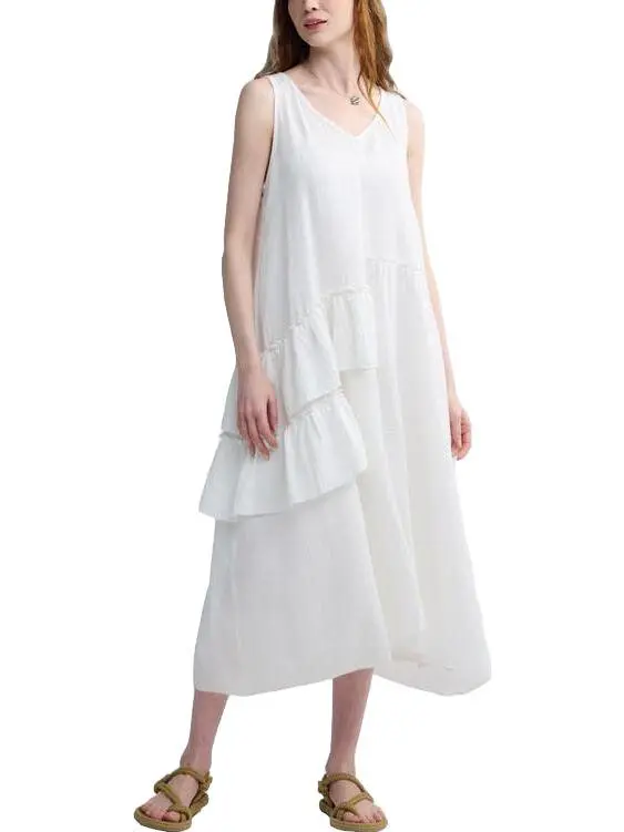 LUUKAA Muslin Tiered Midi Dress - Ecru