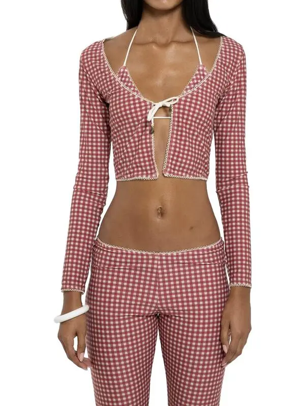 JADED LONDON Gingham Tie-front Crop Cardigan - Red