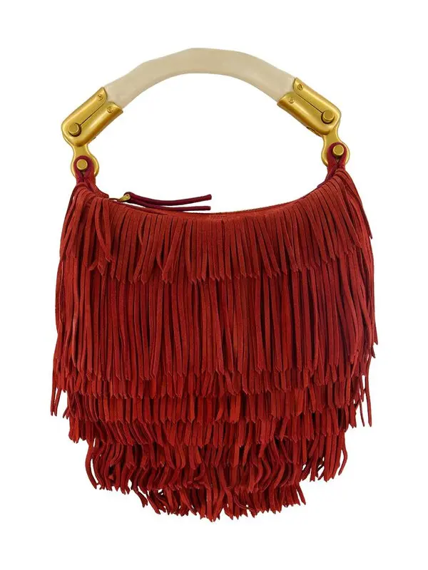Balmain Bène Fringe Suede Mini Handbag - Red
