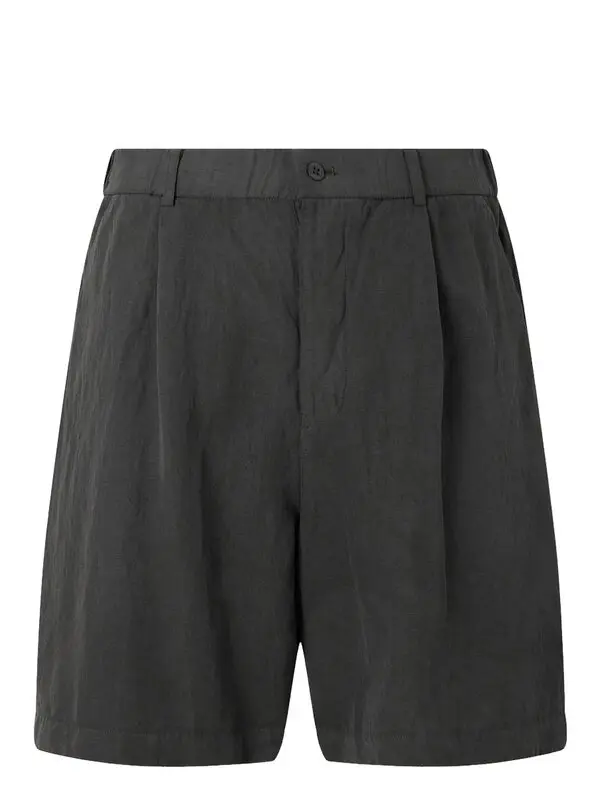 ATON Wide-leg Cotton And Linen-blend Twill Shorts - Black