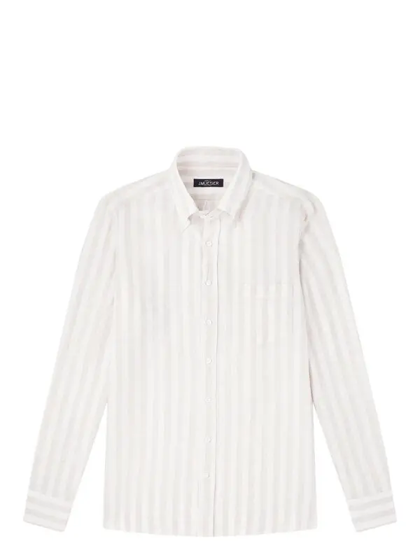 J. MUESER Button-down Collar Striped Linen Shirt - Brown