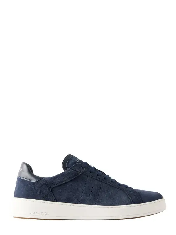 J.M. WESTON On Time Leather-trimmed Suede Sneakers - Blue