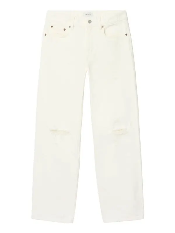 HOUSE OF DAGMAR Cropped Distressed Straight Leg Denim - White