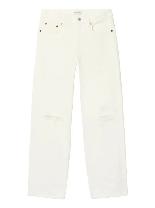 HOUSE OF DAGMAR Cropped Distressed Straight Leg Denim - White