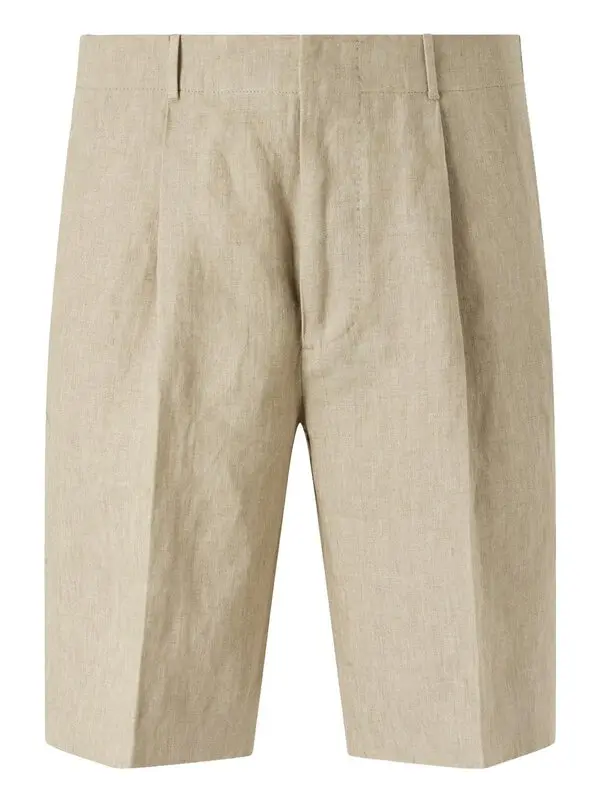 SLOWEAR Straight-leg Pleated Linen Shorts - Neutrals