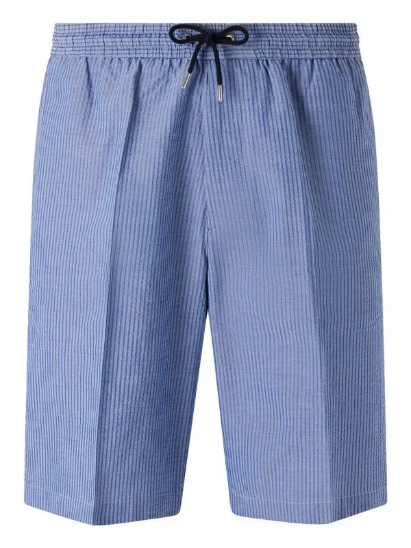 Paul Smith Straight-leg Striped Cotton-seersucker Drawstring Shorts - Blue