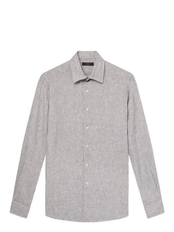 SLOWEAR Striped Linen Shirt - Brown
