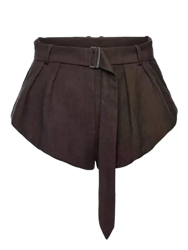 Magda Butrym Belted Pleated Mini Shorts - Brown