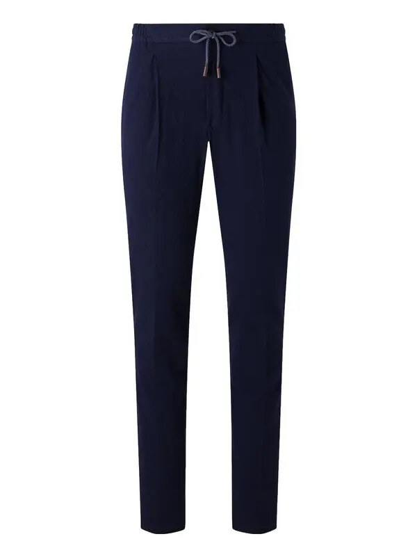 SLOWEAR Tapered Cotton-blend Seersucker Trousers - Blue