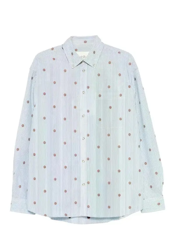LES DEUX Kolton Stripe-pattern Basketball-embroidered Shirt - Blue