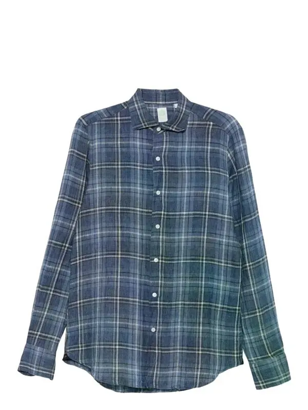 FINAMORE 1925 Check-pattern Long-sleeve Shirt - Blue