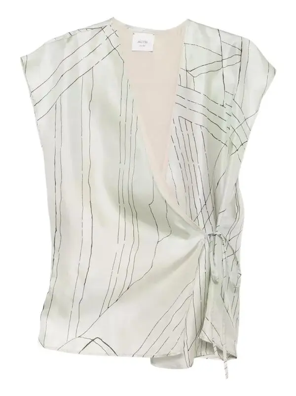 ALYSI Graphic-print Wrap Blouse - Green