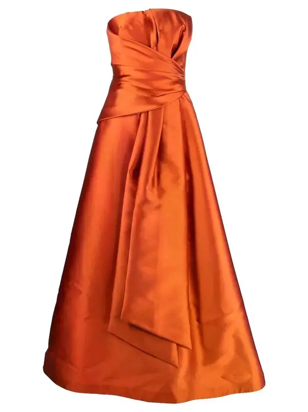 Alberta Ferretti Gathered-detail Strapless Gown - Orange