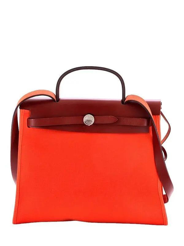 Hermès 31 Herbag Zip Leather And Toile - Orange