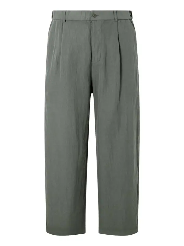 ATON Wide-leg Cotton And Linen-blend Trousers - Green