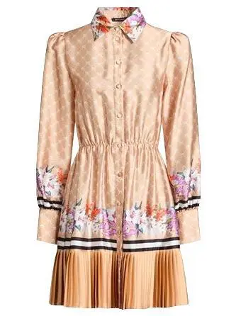 CRISTINAEFFE Satin Mini Shirt Dress - Beige
