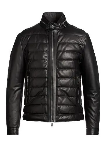 MOORER Padded Leather Jacket - Black