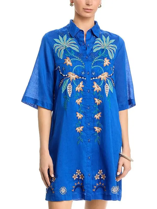 Johnny Was Kimono Sleeve Shirt Dress - Admiral Blue