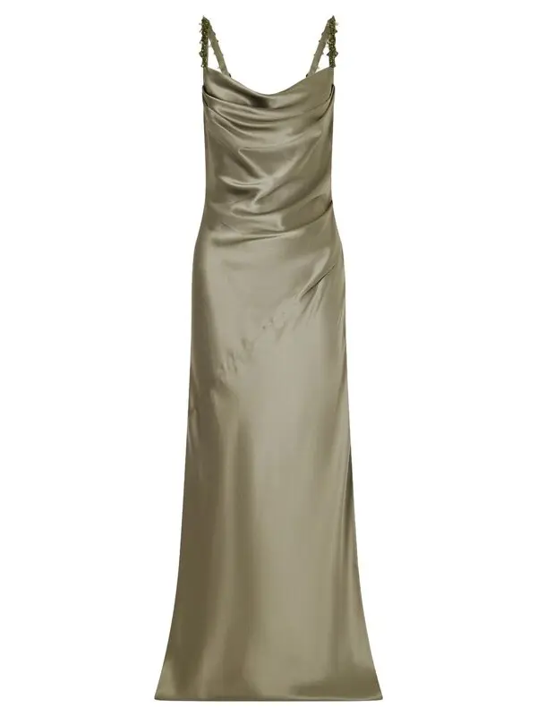 Balmain Embellished Linen Maxi Dress - Green