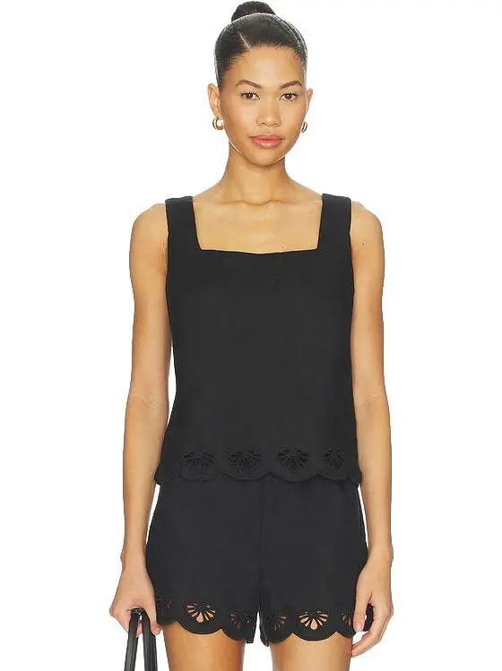 Sanctuary Linen Top With Scalloped Hem - Black