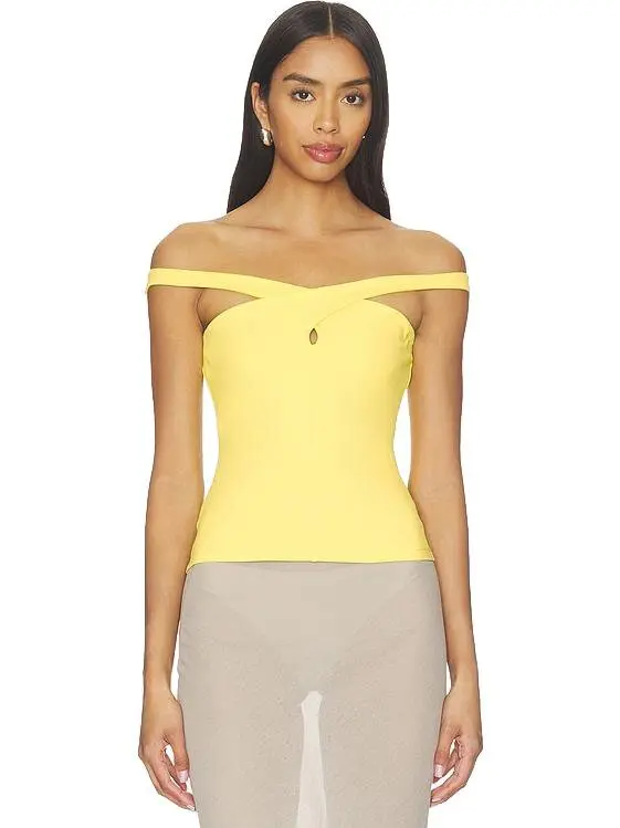 Susana Monaco Cross Front Off Shoulder Top - Lemon Meringue